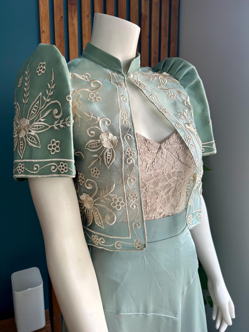 Sage Green Modern Filipiniana Bolero With Beige Embroidery - Etsy UK