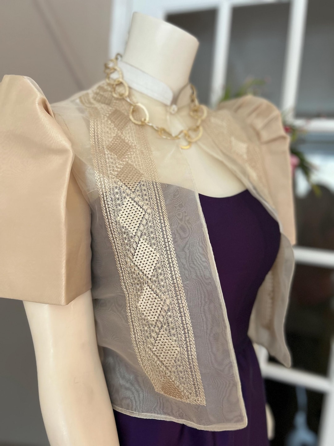 Beige Filipiniana Bolero With Gold Embroidery Accent - Etsy UK