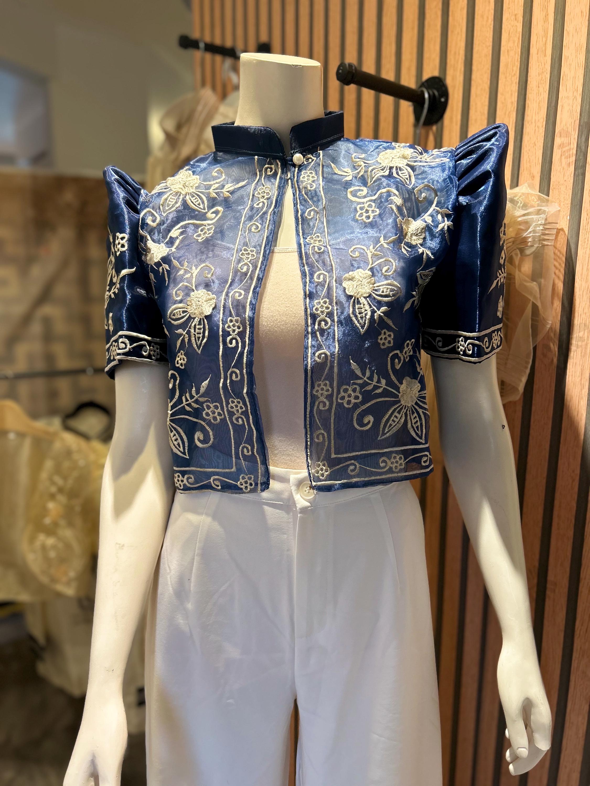 Blue Modern Filipiniana Bolero With Beige Embroidery - Etsy