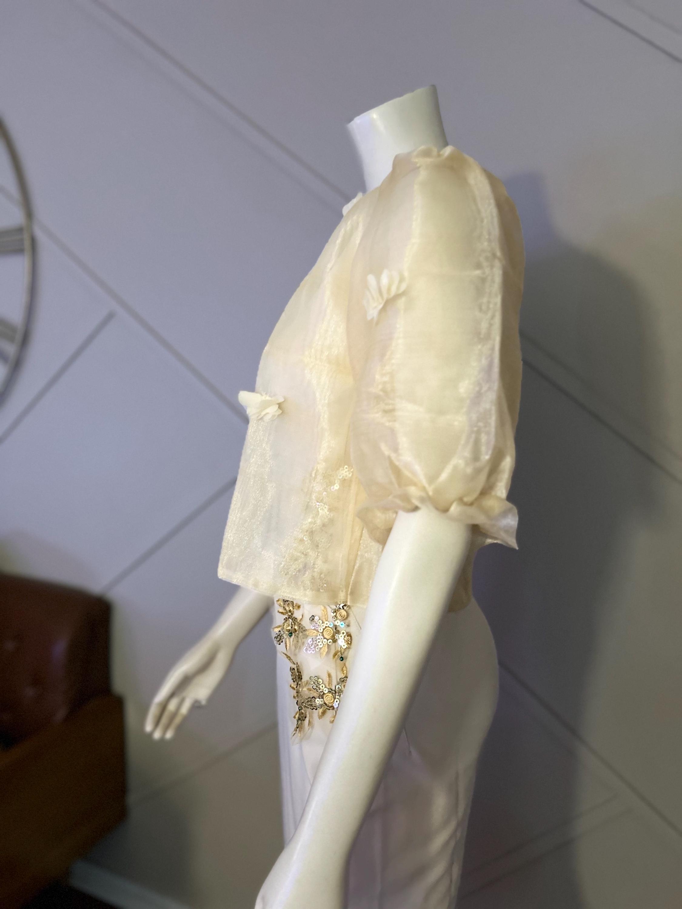 Filipiniana Top With Floral Design Pinya Organza Semi Crop Top - Etsy