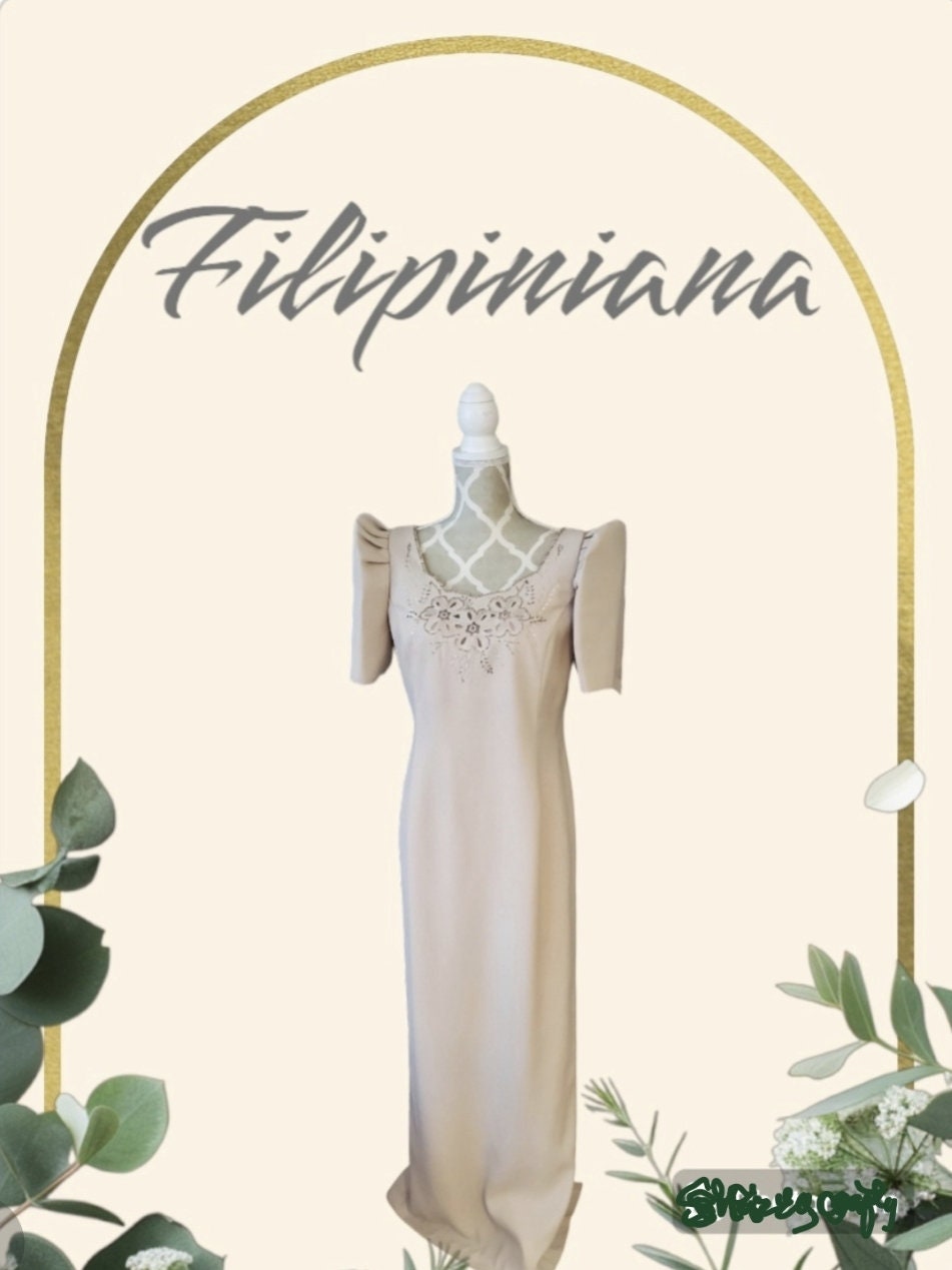 Long Filipiniana Formal Dress Cream Size 12 US Woman Etsy UK