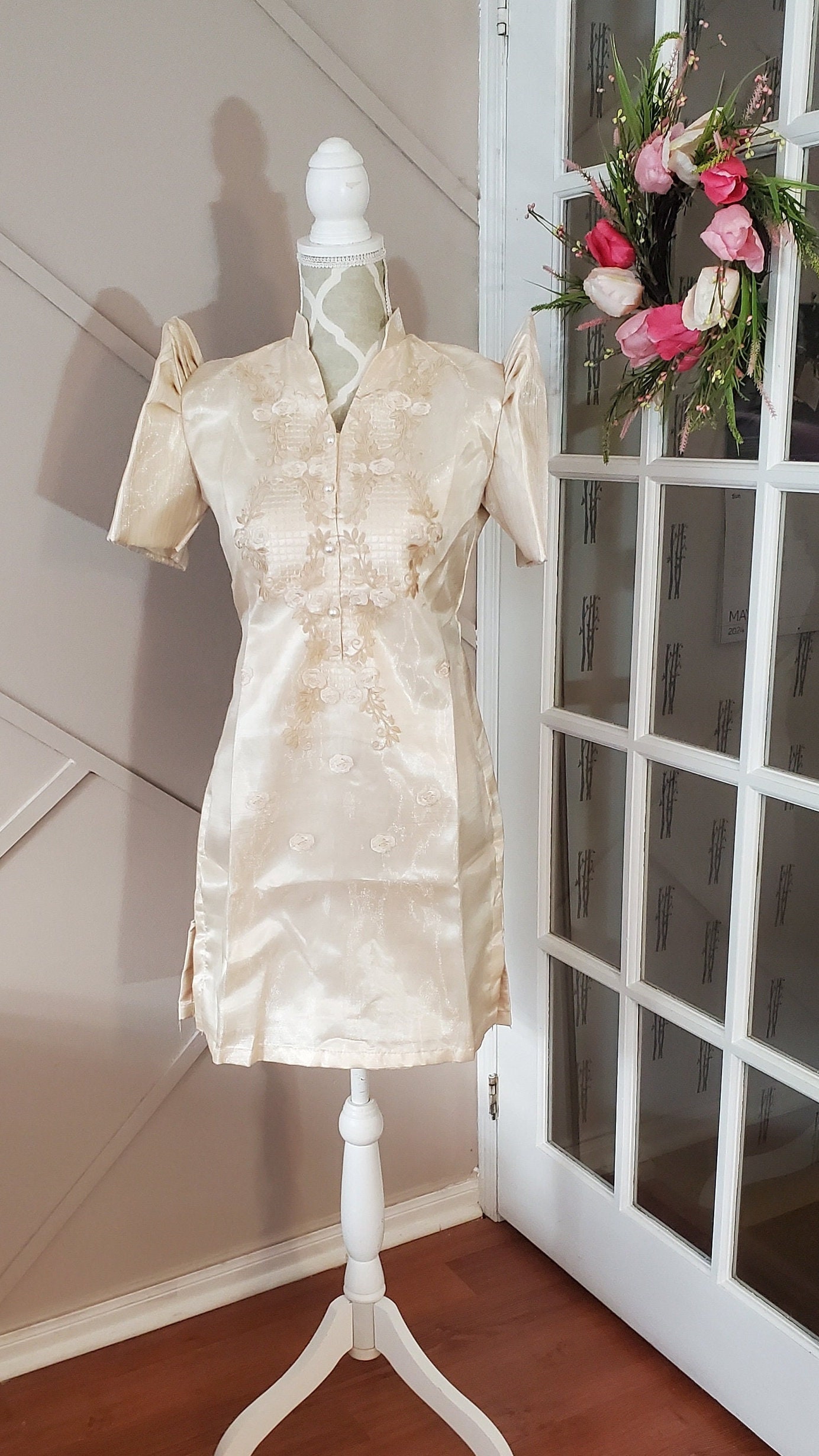 Modern Silk FILIPINIANA Dress Ladies Barong Tagalog Philippine ...