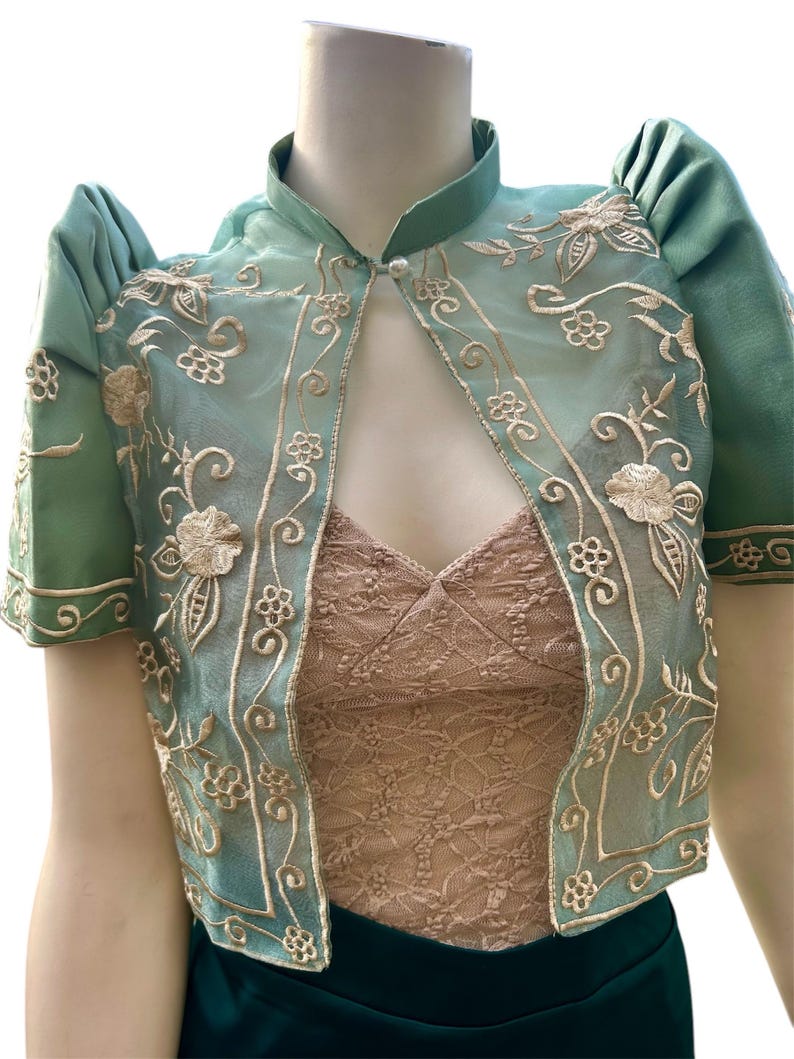 Sage Green Modern Filipiniana Bolero With Beige Embroidery - Etsy UK
