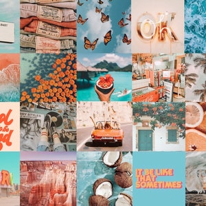 Teal + Coral Collage Kit - 60pc Download - Etsy