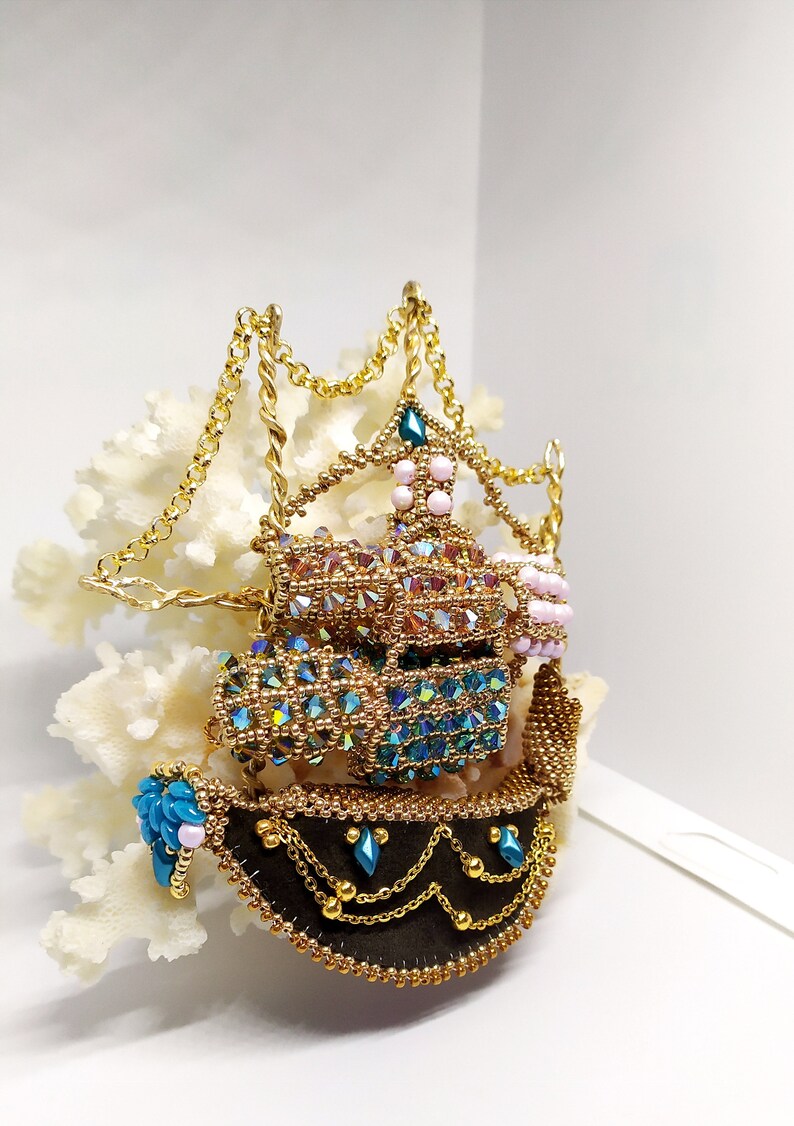 The Sailing Ship Brooch, Beaded Weaving, With 4mm Bicone, 4mm Pearls ...