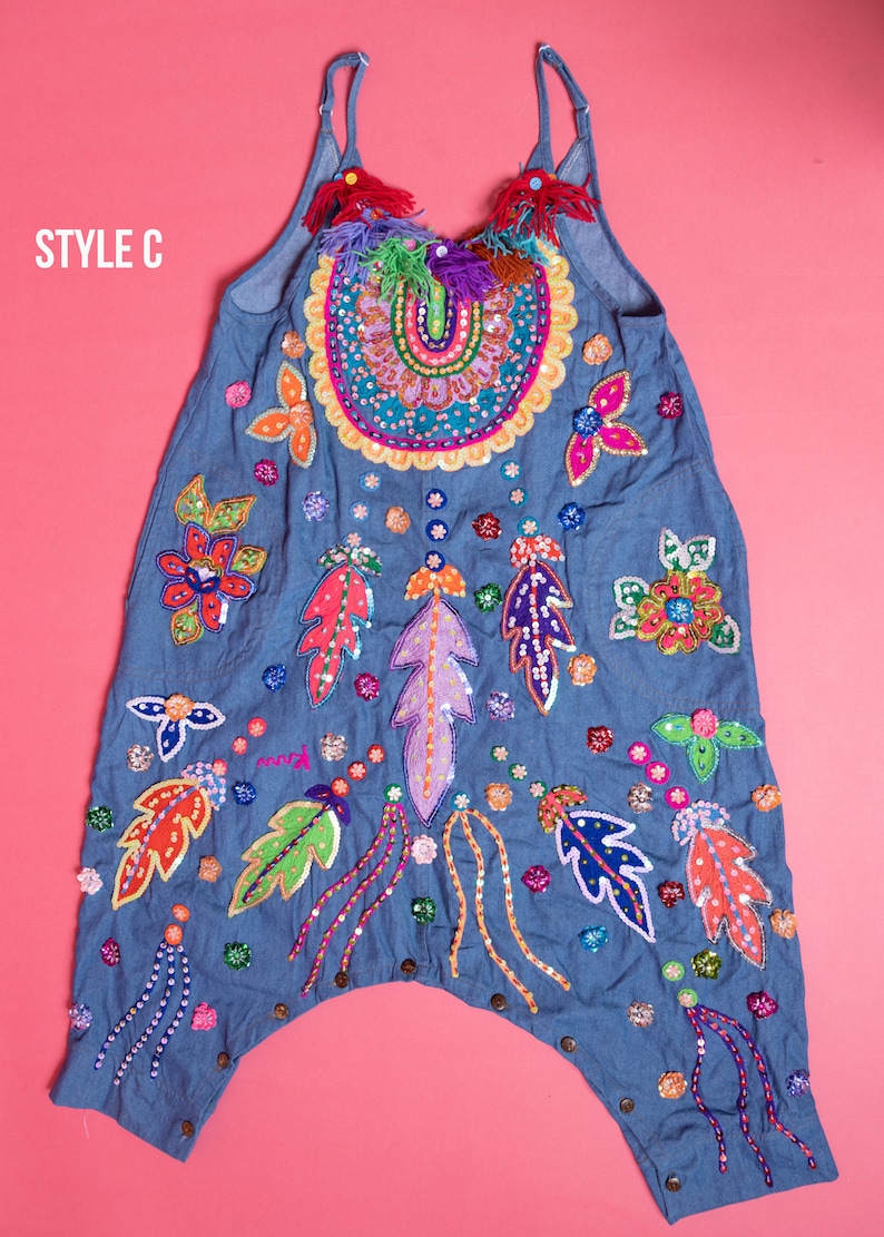 Handmade Whimsical Colourfully Embroidered Baggy Artist Overalls With ...