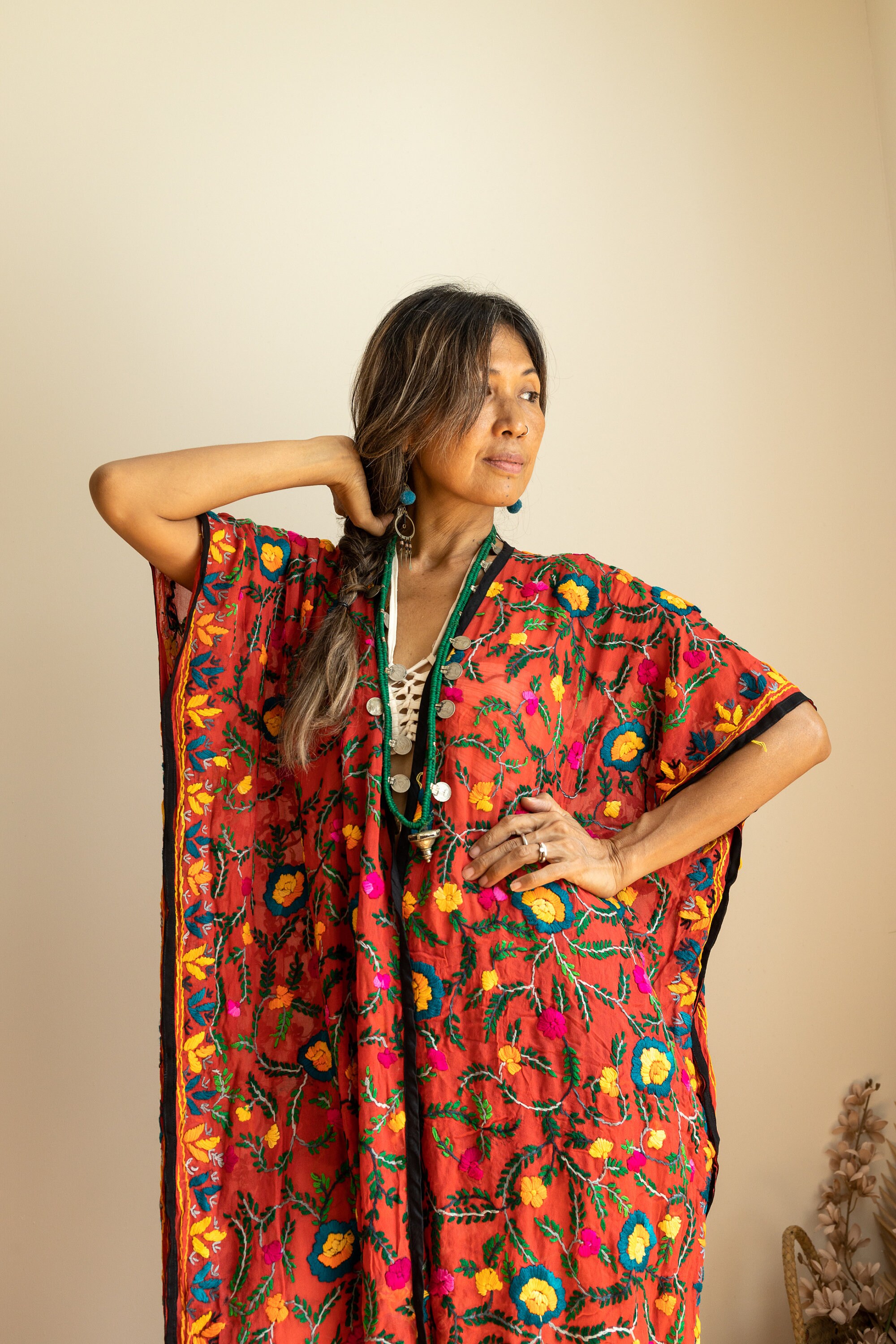 Long Boho Chiffon Lace Kimono Jacket / Robe With Detailed - Etsy