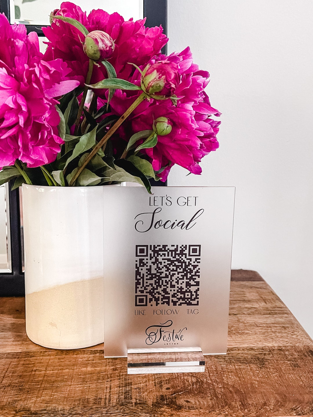 Mini QR Code Sign, Let's Get Social, Acrylic Business Sign, Scan Me to ...