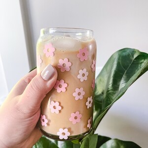 Iced Coffee Cup Daisy Iced Coffee Retro Glass Cup Flower - Etsy