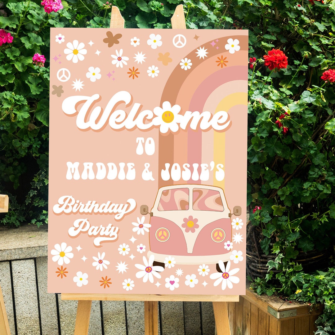 Retro Welcome Birthday Sign, Welcome to Birthday Sign, Retro Groovy ...