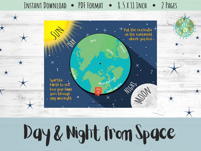 Day & Night Printable Activity Busy Book Page - Preschool, Time, Outer ...