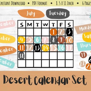 Desert Classroom Wall Calendar Card Set - Warm Colors, Printable ...