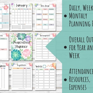 Undated Succulent Homeschool Planner - Teach, Kids, Class, Plan ...