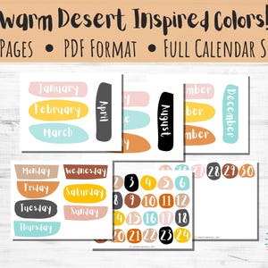 Desert Classroom Wall Calendar Card Set - Warm Colors, Printable ...