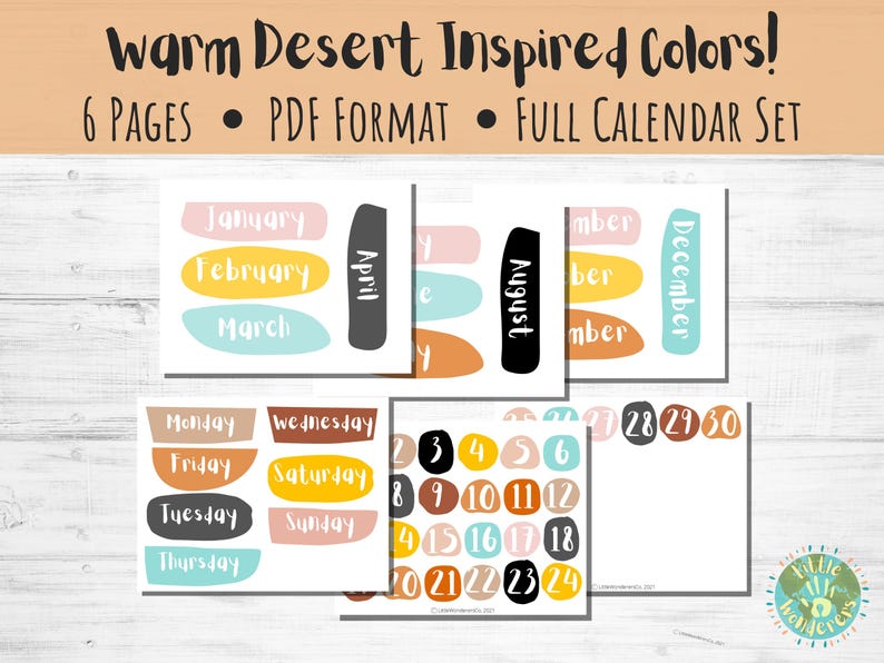 Desert Classroom Wall Calendar Card Set - Warm Colors, Printable ...