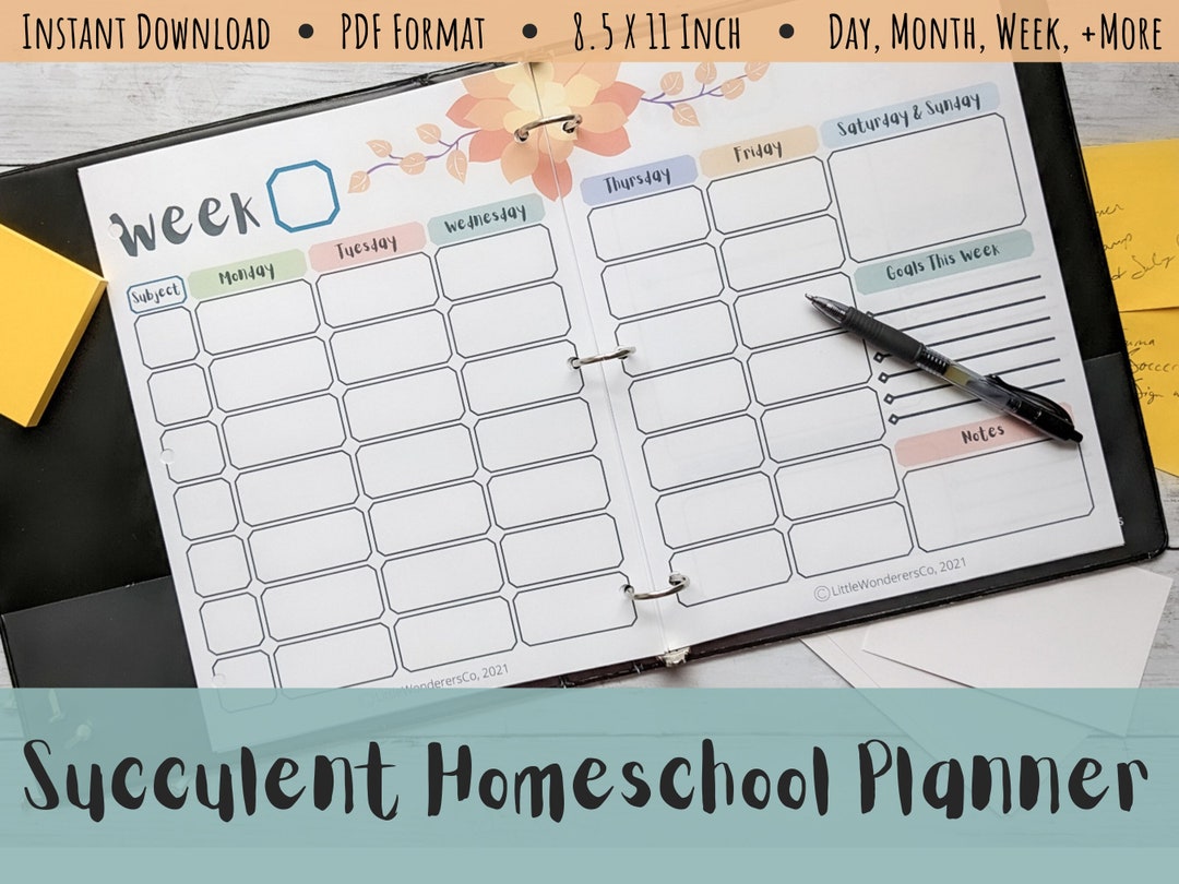Undated Succulent Homeschool Planner - Teach, Kids, Class, Plan ...