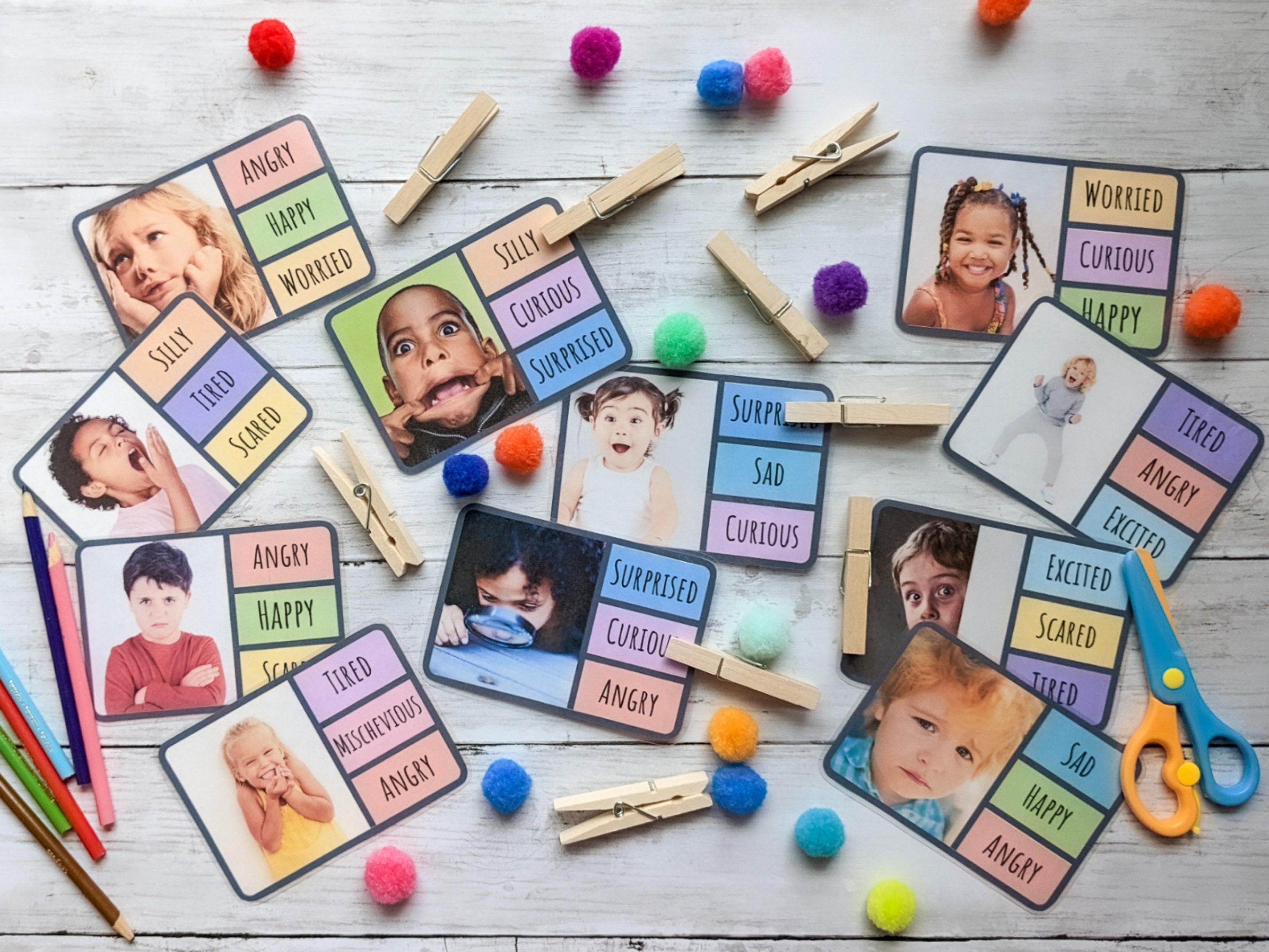 Learn About Emotions Clip Cards Preschool Kindergarten - Etsy