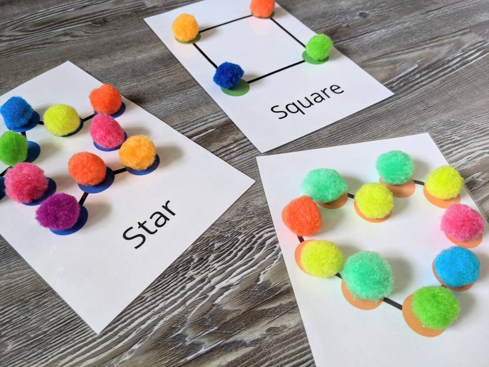 Shape Pom Pom Mats Printable Playdoh Preschool Shapes - Etsy