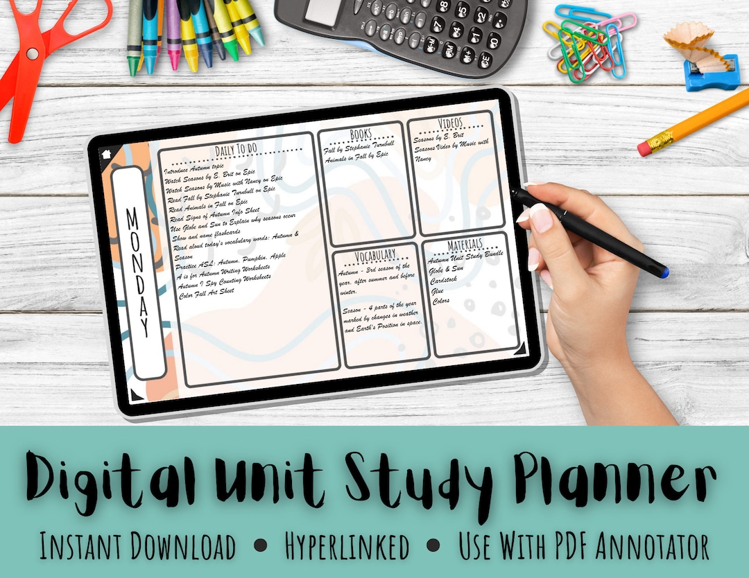 Hyperlinked Digital Undated Unit Study Planner - Weekly, Daily ...