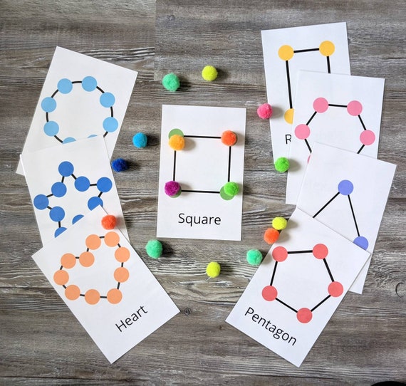 Shape Pom Pom Mats Printable Playdoh Preschool Shapes - Etsy