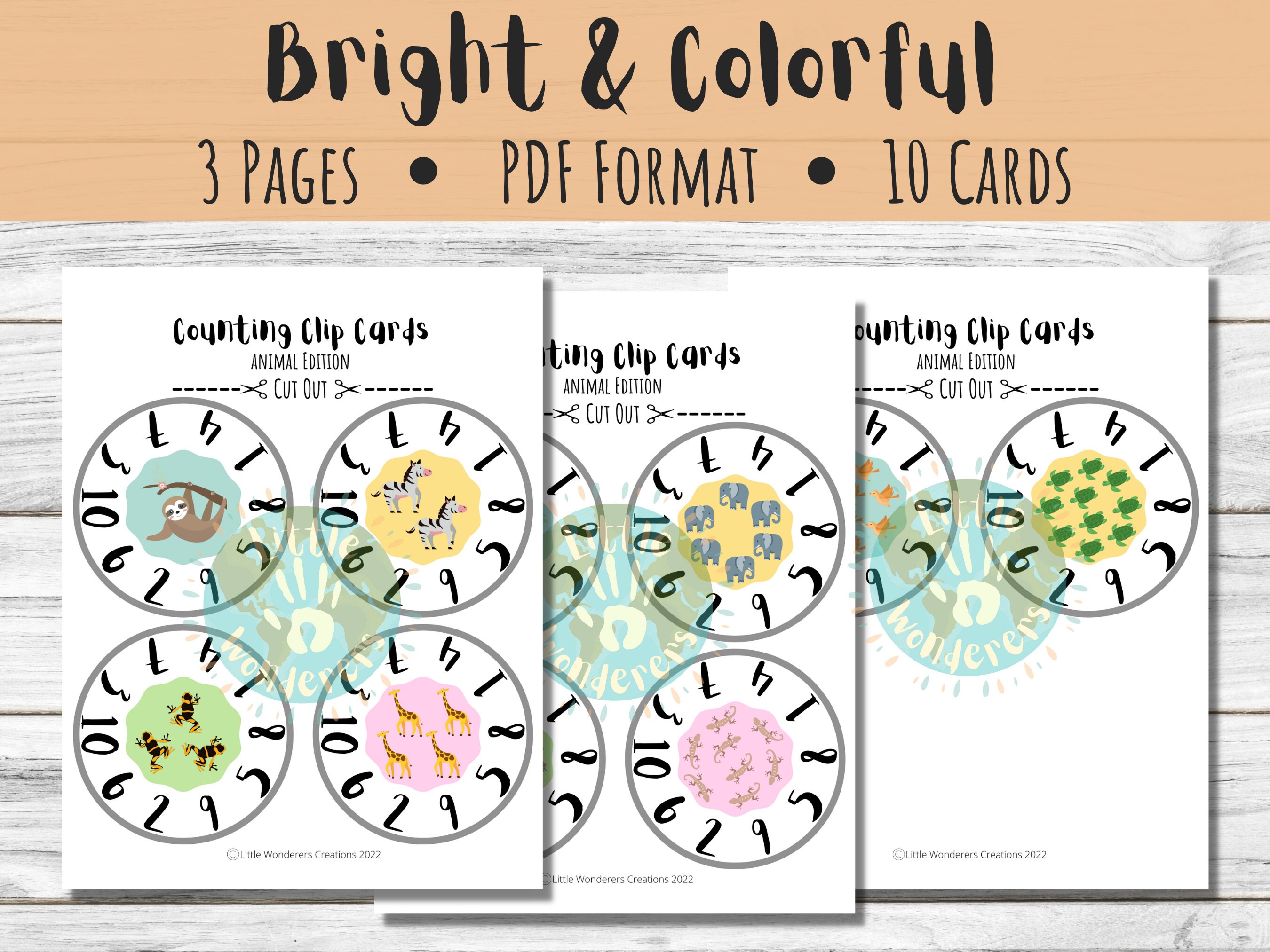 Animal Themed Counting Clip Cards Preschool, Homeschool, Number ...