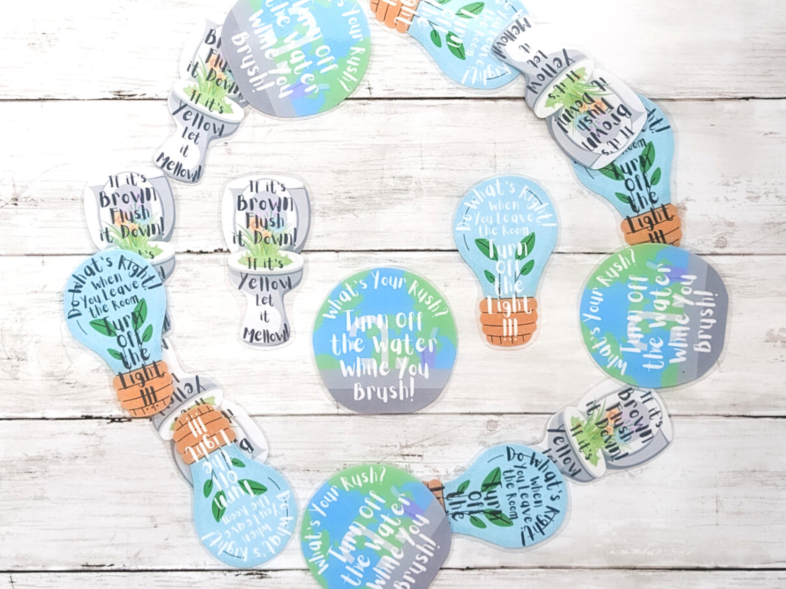 Eco Friendly Reminder Signs for Kids - Turn Lights Off, Flush the ...
