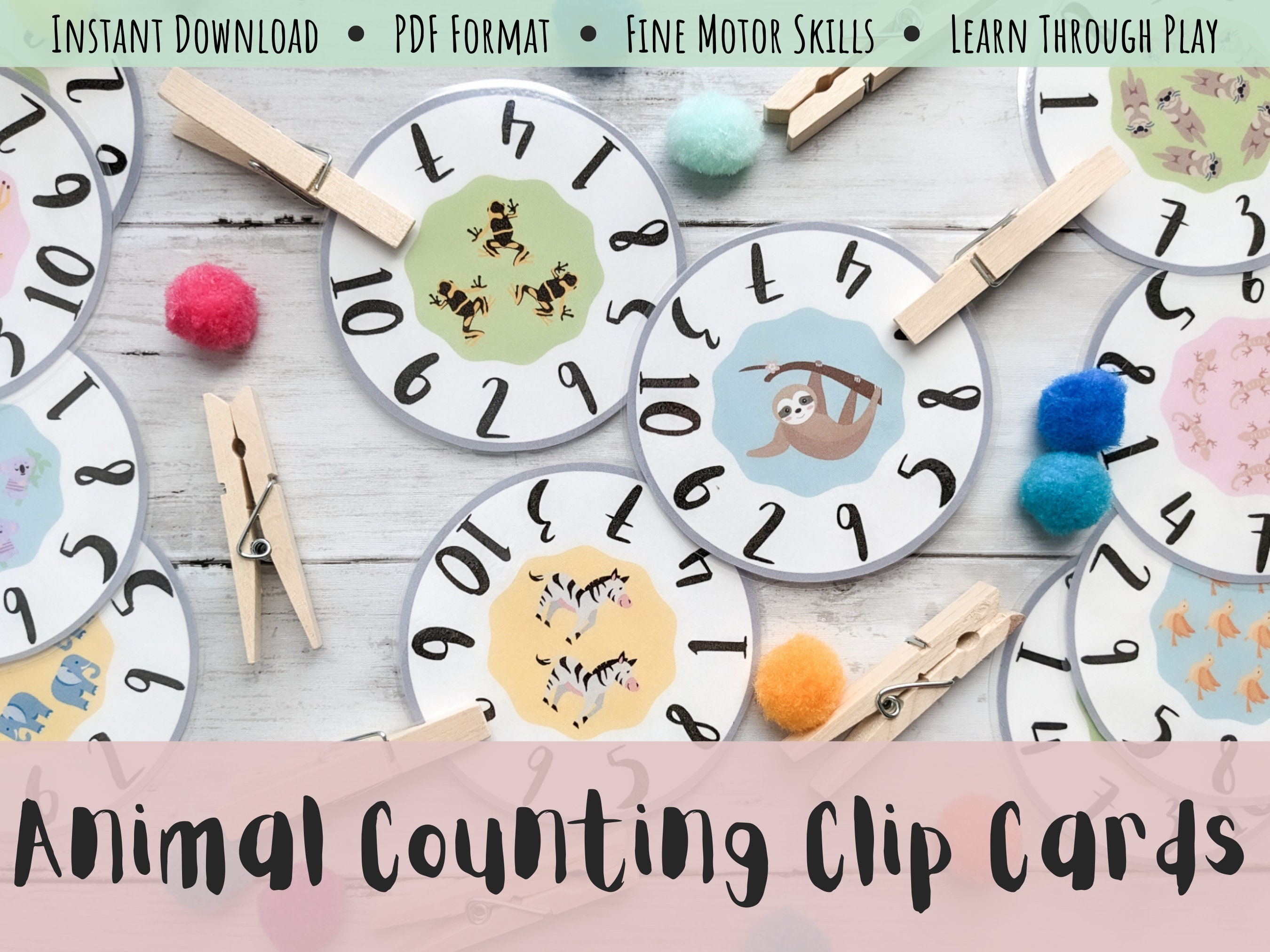 Animal Themed Counting Clip Cards Preschool, Homeschool, Number ...