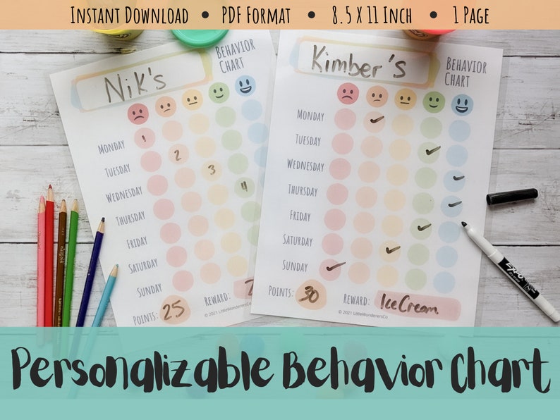 Personalizable Behavior Reward Chart Printable Homeschool - Etsy
