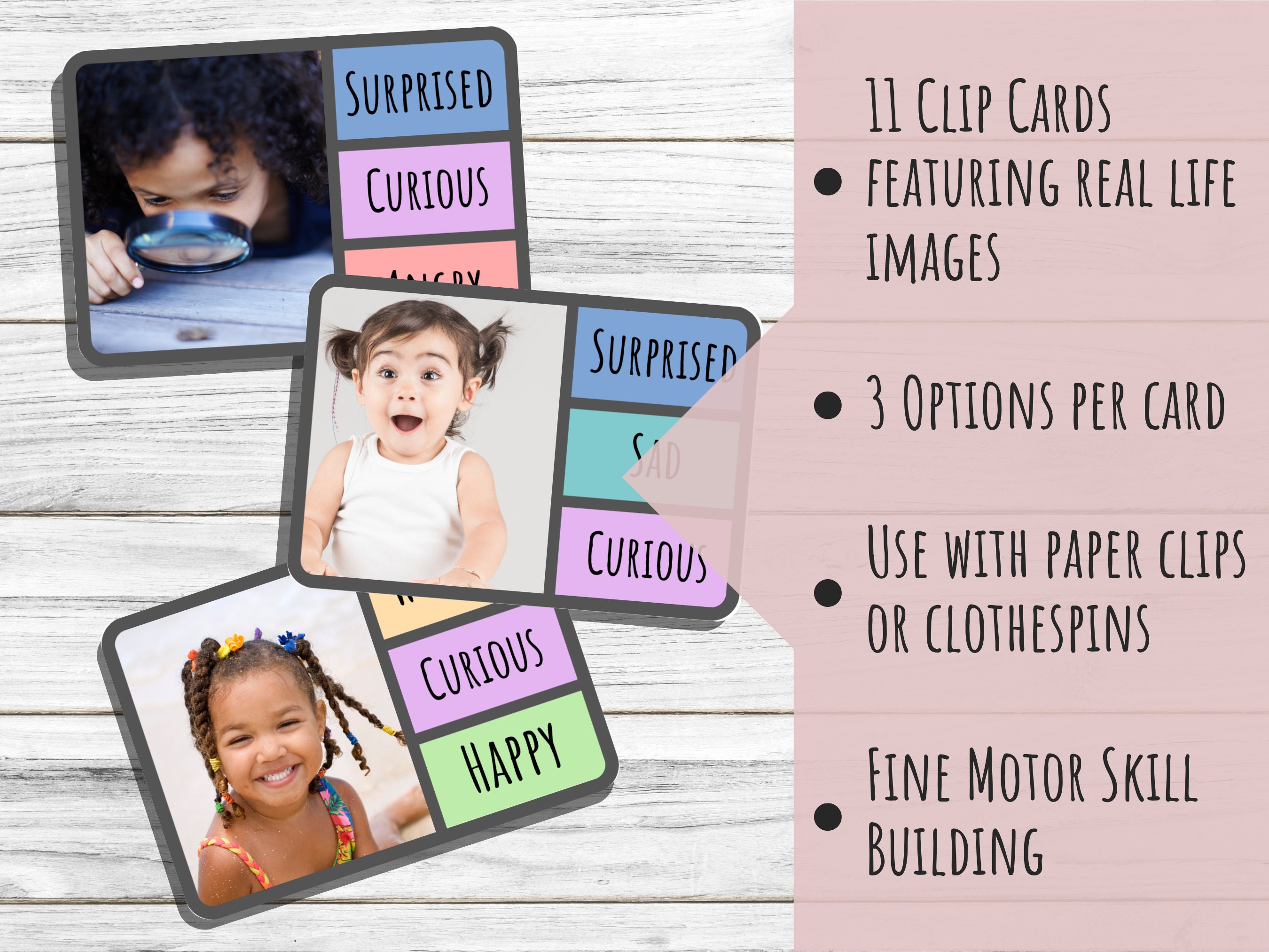 Learn About Emotions Clip Cards Preschool Kindergarten - Etsy