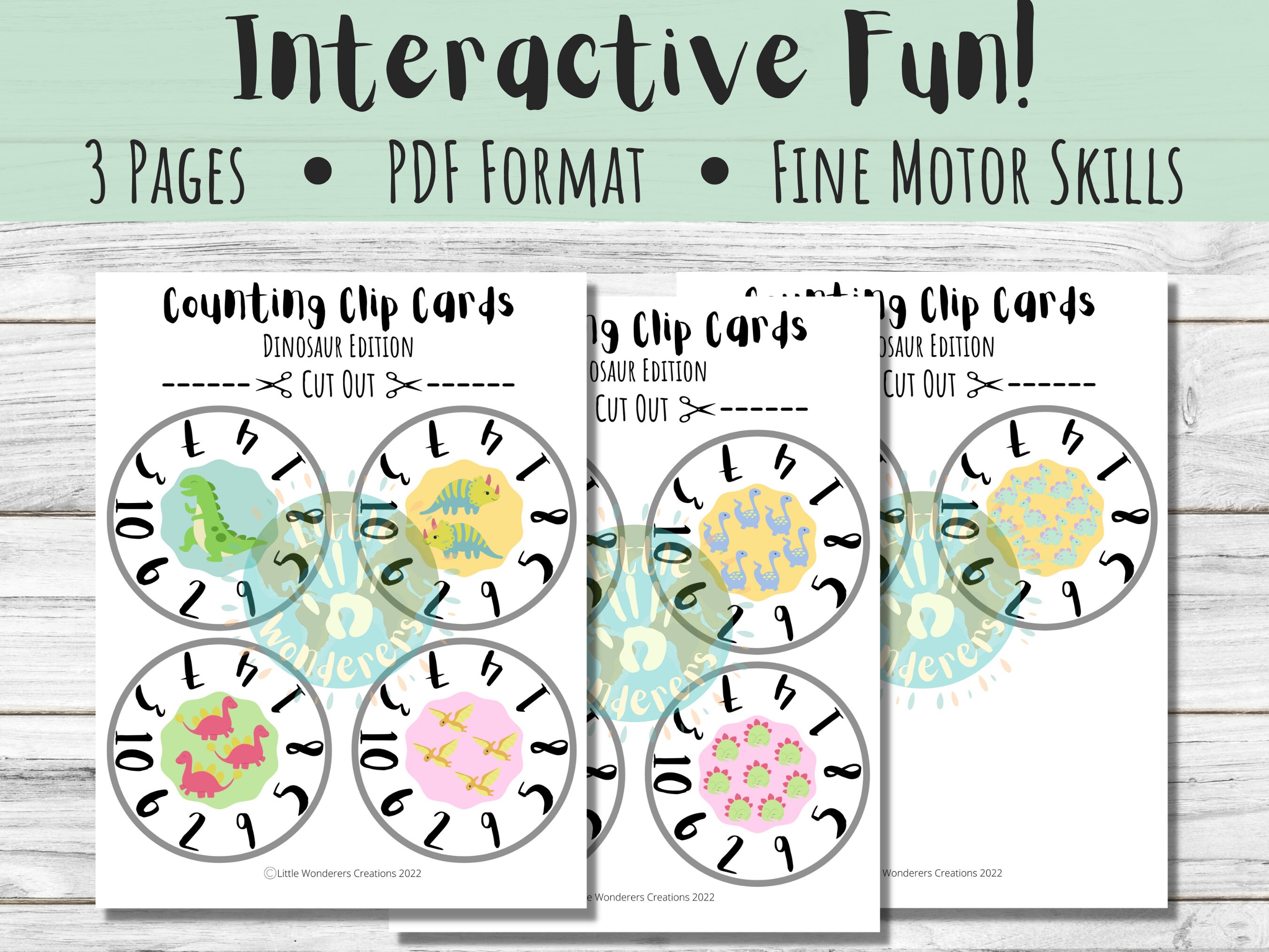 Dinosaur Themed Counting Clip Cards Preschool, Fine Motor, Number ...