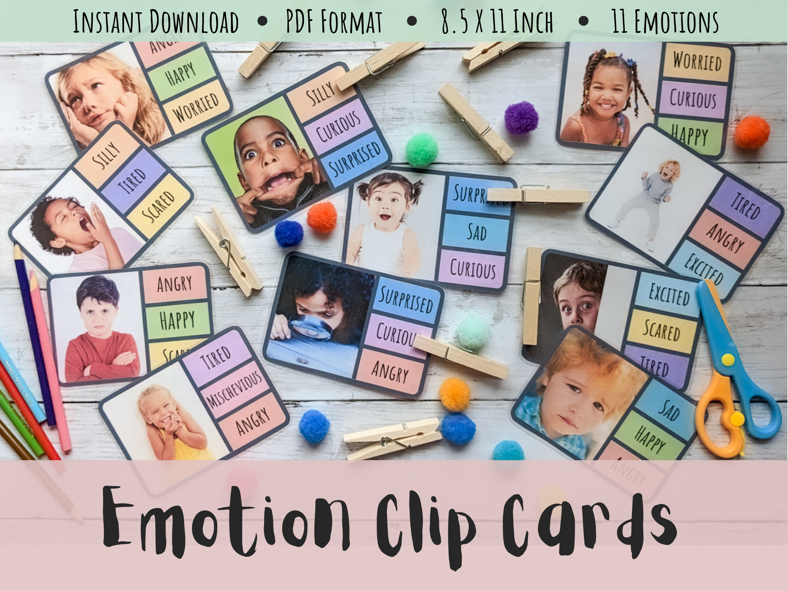 Learn About Emotions Clip Cards Preschool Kindergarten - Etsy