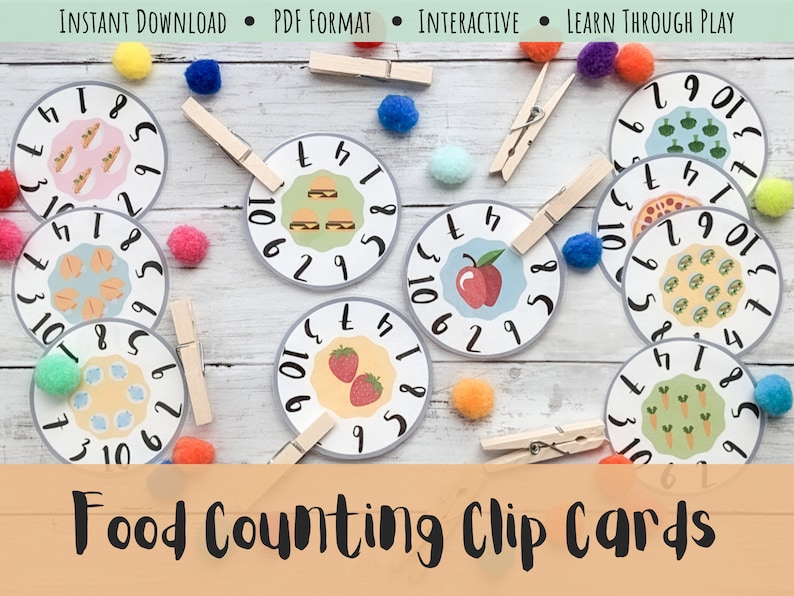 Food Themed Counting Clip Cards - Preschool, Fine Motor, Number ...