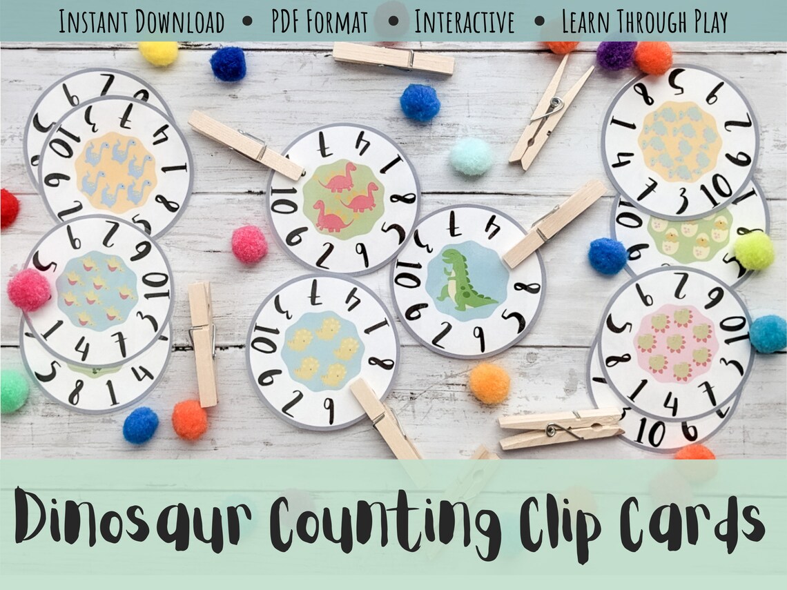 Dinosaur Themed Counting Clip Cards - Preschool, Fine Motor, Number ...