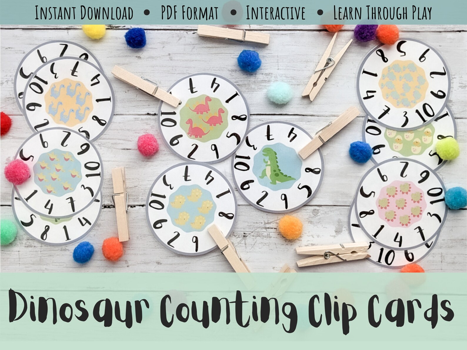 Dinosaur Themed Counting Clip Cards Preschool, Fine Motor, Number ...
