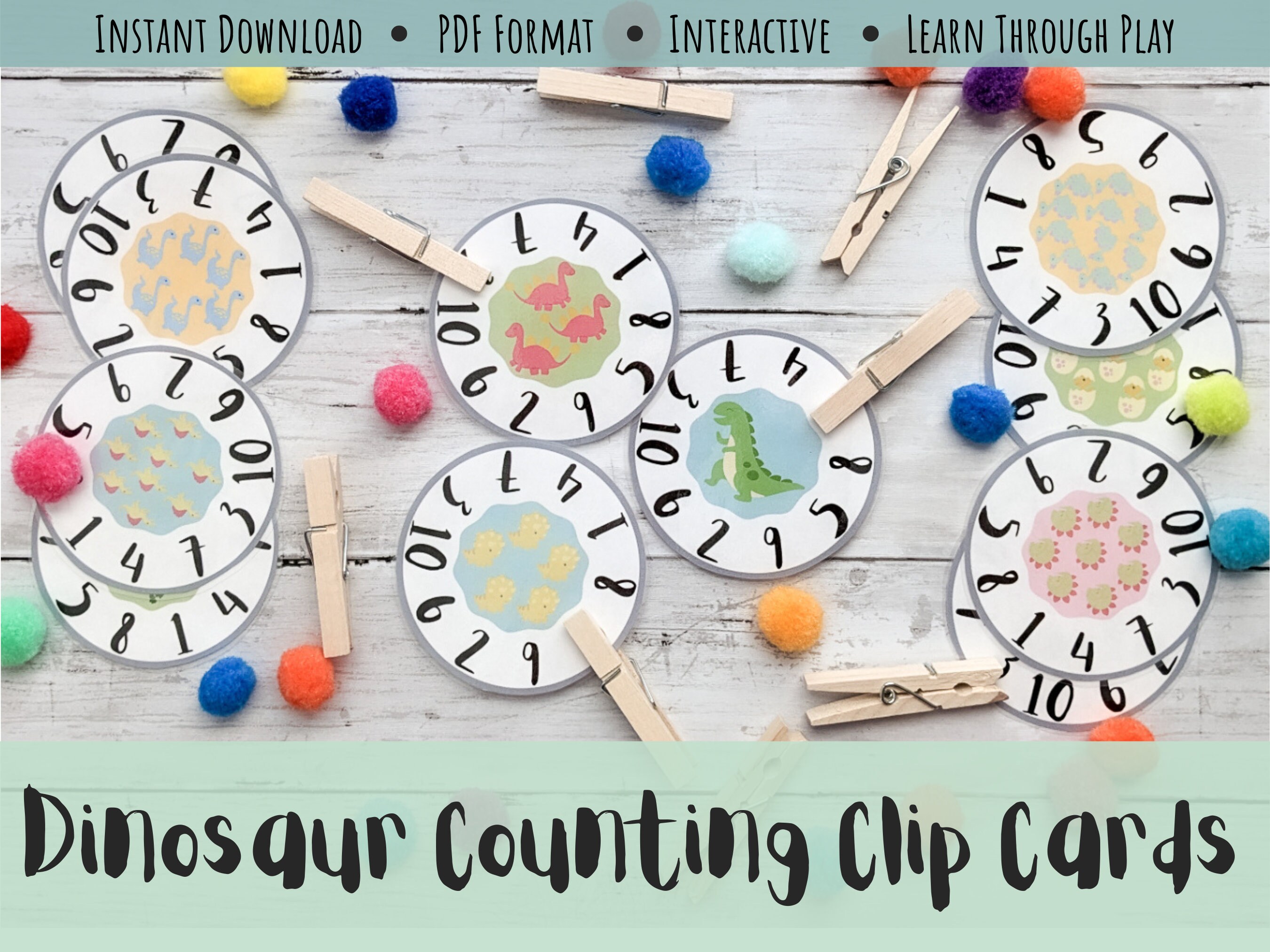 Dinosaur Themed Counting Clip Cards Preschool, Fine Motor, Number ...