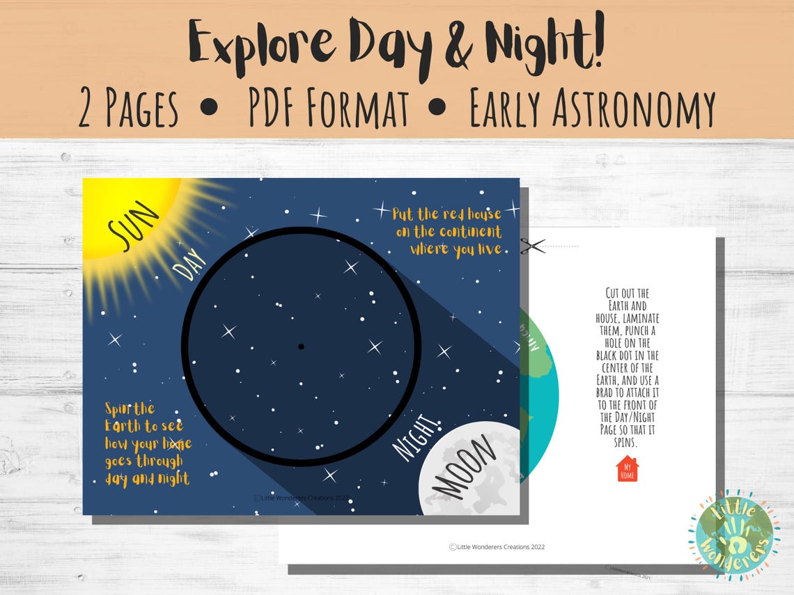 Day & Night Printable Activity Busy Book Page - Preschool, Time, Outer ...