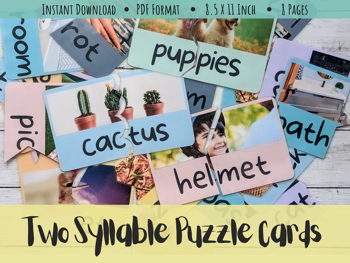 Two Syllable Word Puzzles Homeschool English Language - Etsy
