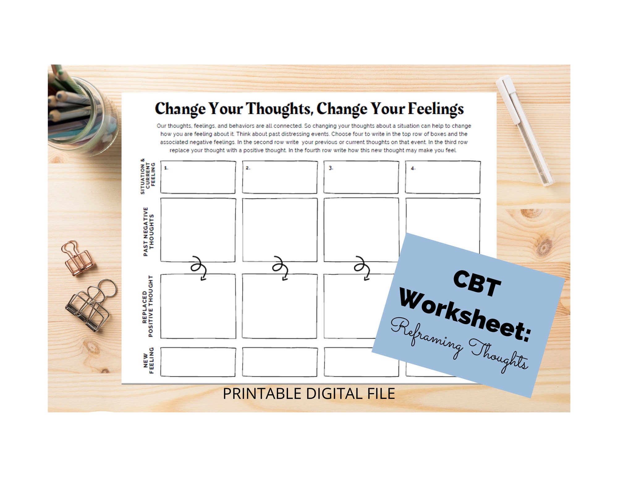 Change Your Thoughts | CBT Worksheet | Mental Health | THERAPY ...