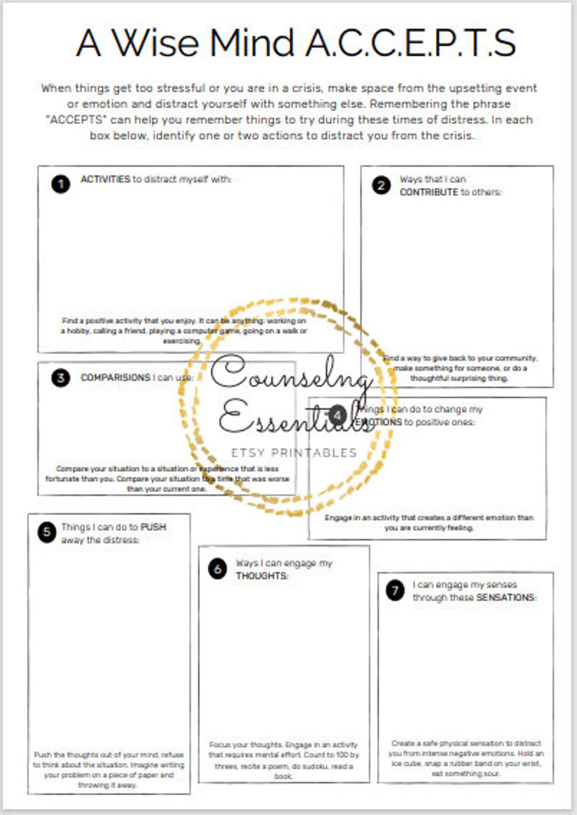 ACCEPTS Skill | Distress Tolerance | DBT Worksheet | Mental Health ...