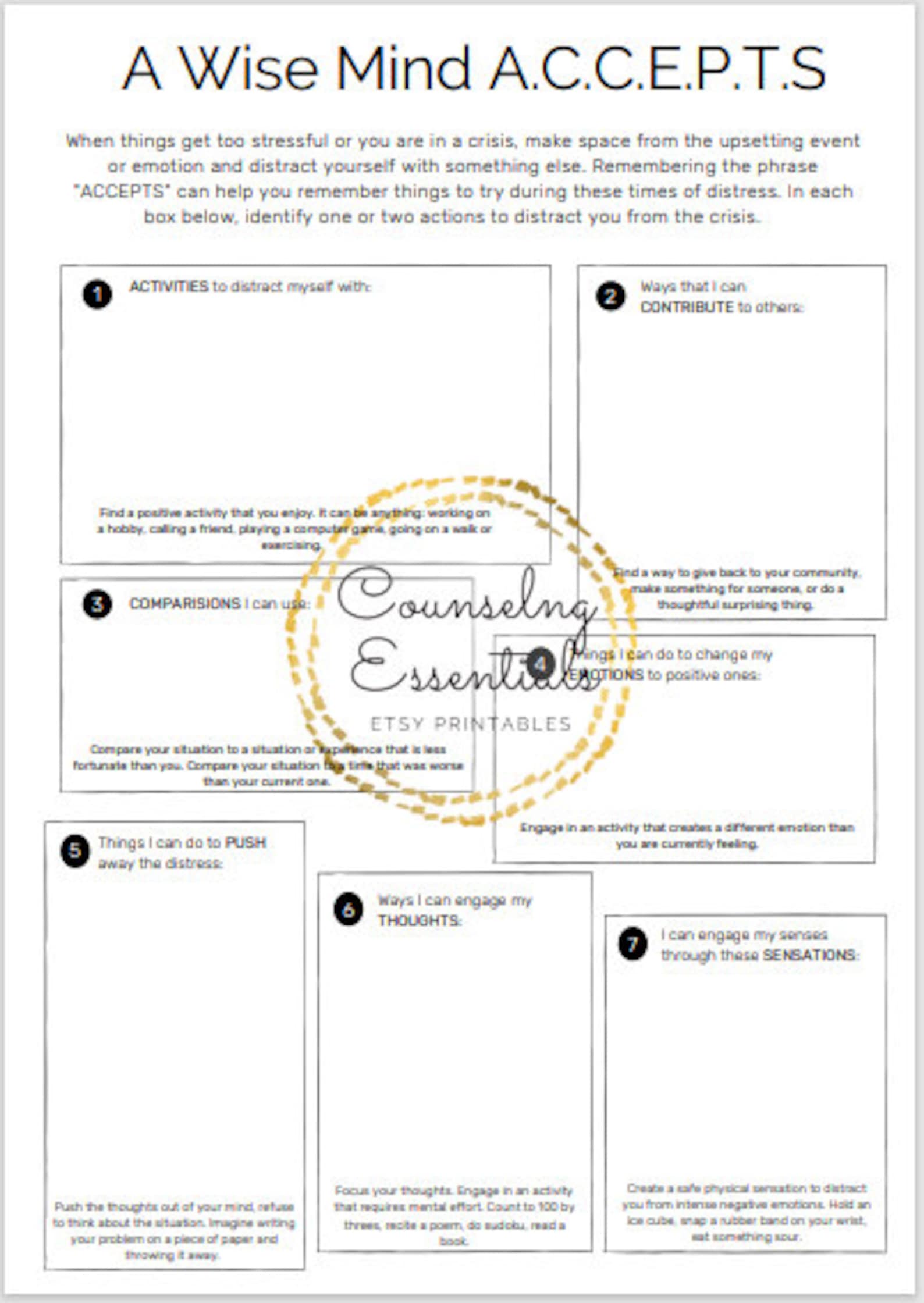 ACCEPTS Skill | Distress Tolerance | DBT Worksheet | Mental Health ...