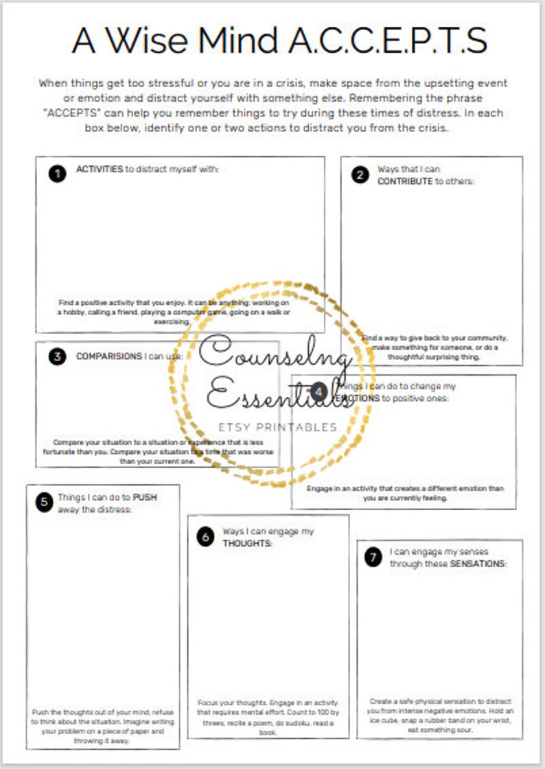 ACCEPTS Skill | Distress Tolerance | DBT Worksheet | Mental Health ...