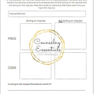 PROS & CONS Skill Distress Tolerance DBT Worksheet Mental Health ...