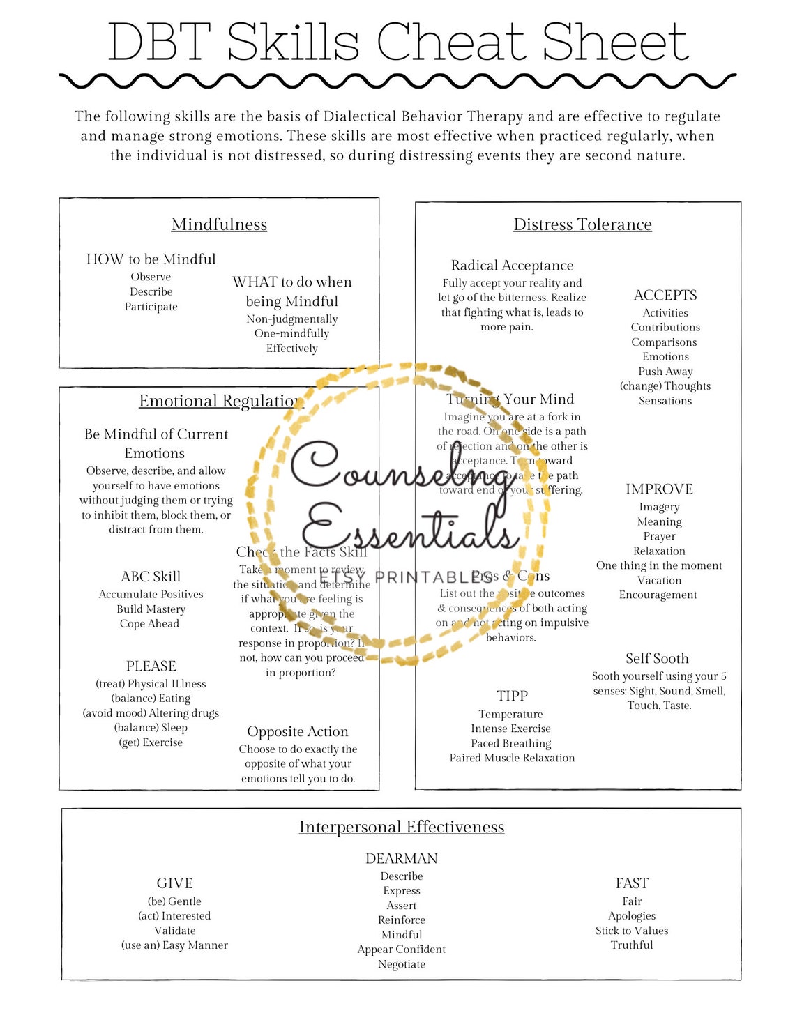 DBT Cheat Sheet & Worksheet Packet | DBT Skills | DBT Worksheets ...
