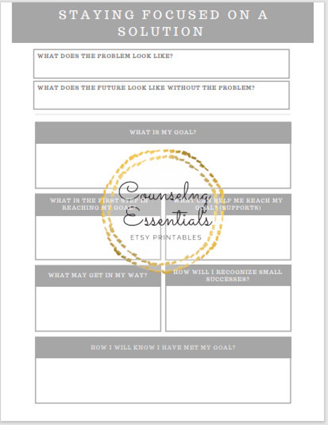 Solution Focused Worksheet: A Path to Your Goal - Etsy