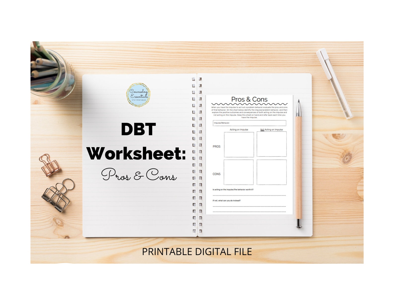 PROS & CONS Skill | Distress Tolerance | DBT Worksheet | Mental Health ...