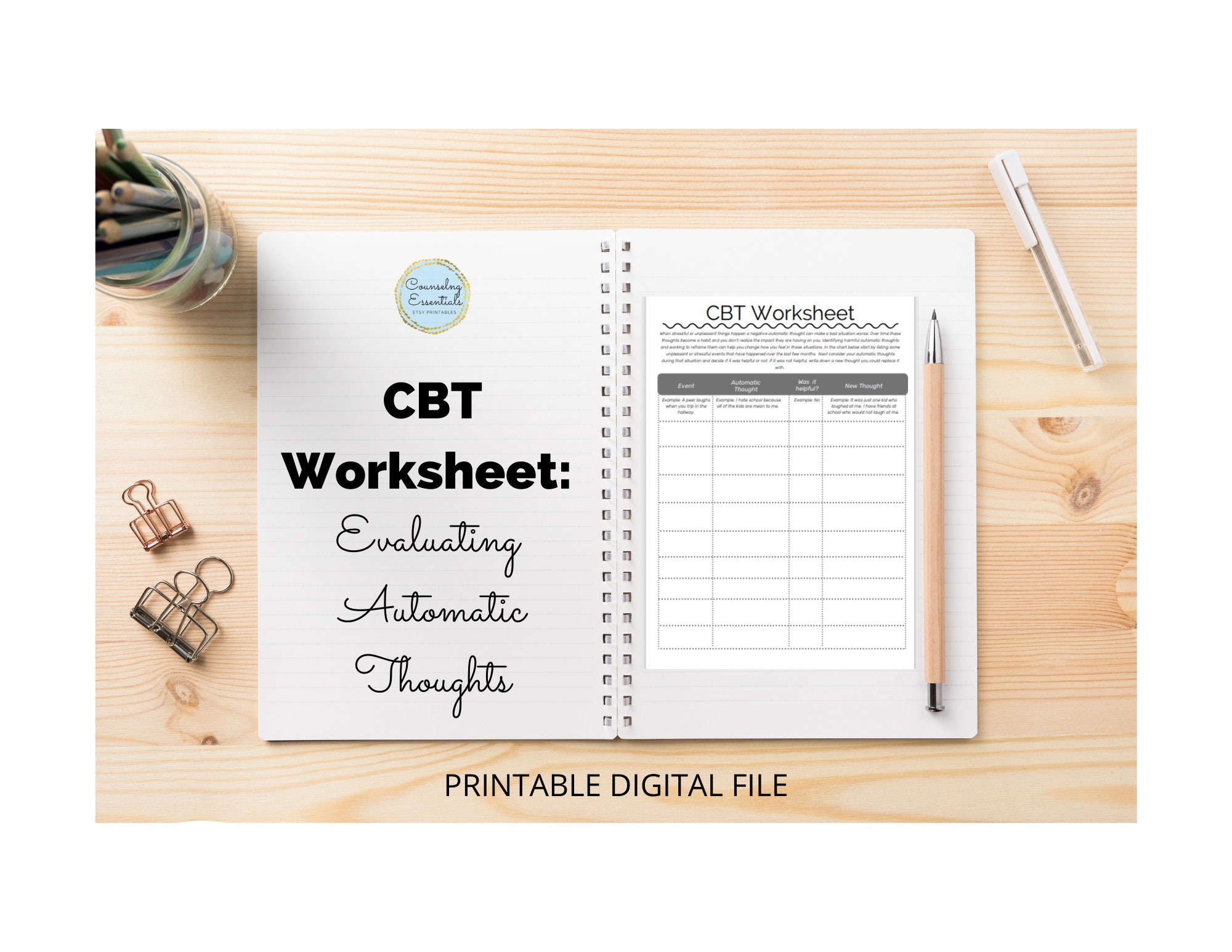 CBT Worksheet: Evaluating Automatic Thoughts - Etsy