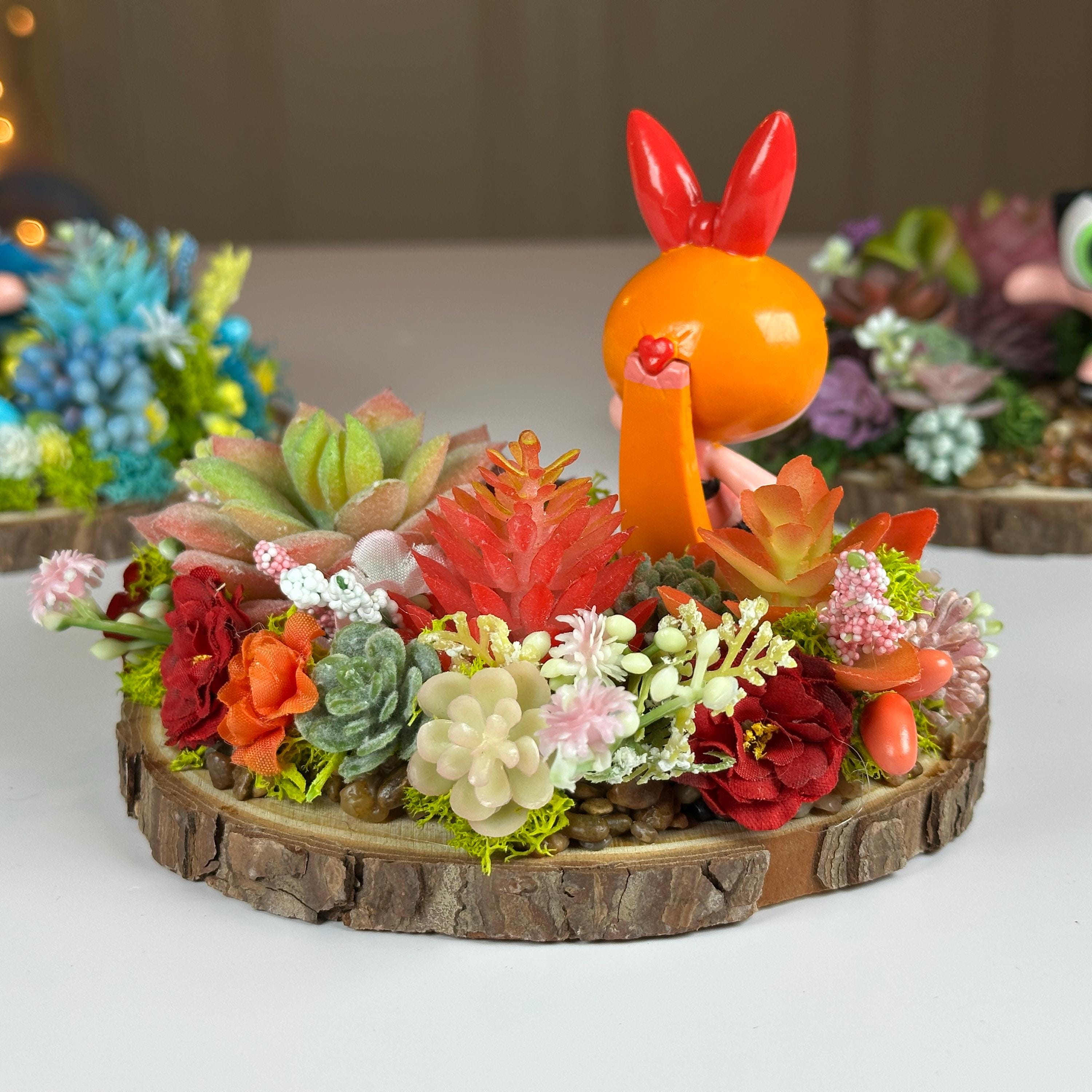 Cartoon Figurine Terrarium Set: Faux Succulents, Anime Gift - Etsy