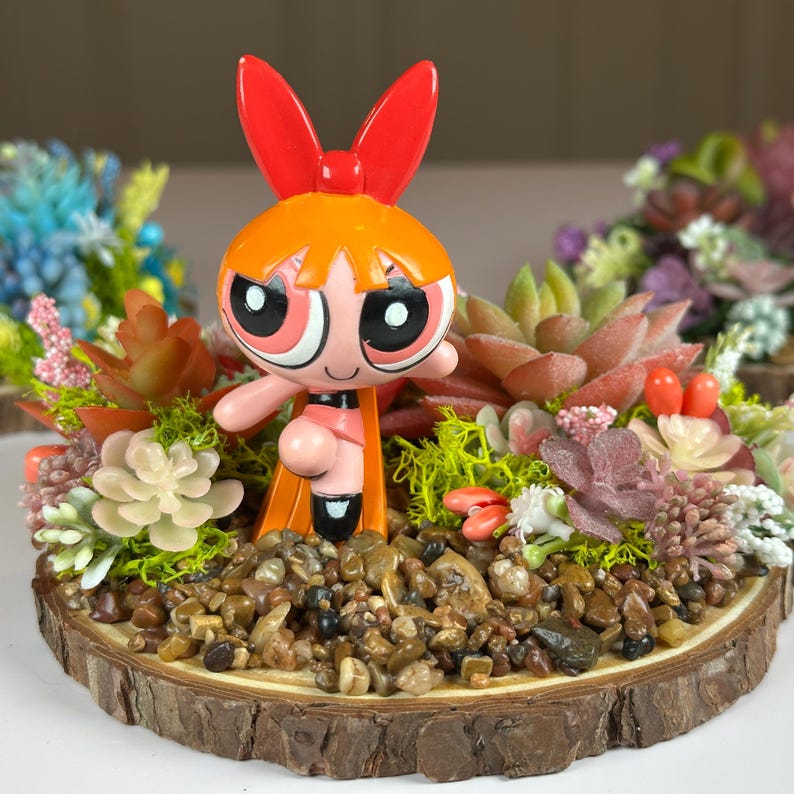 Cartoon Figurine Terrarium Set: Faux Succulents, Anime Gift - Etsy