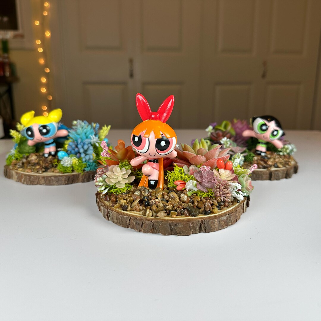 Cartoon Figurine Terrarium Set: Faux Succulents, Anime Gift - Etsy