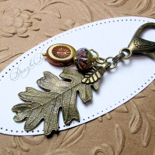 Antiqued Brass Rustic Oak Leaf Purse Charm Fall Autumn - Etsy